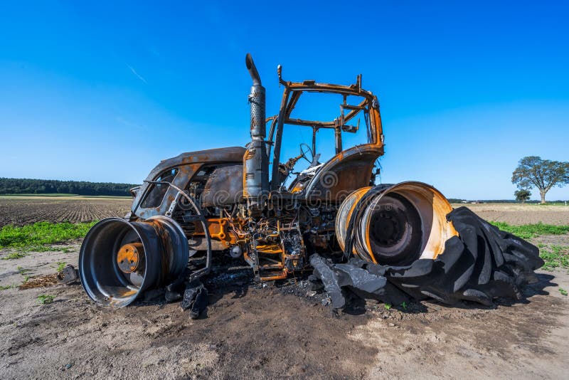 Fully Destroyed Burnt Down Tractor Stock Photo - Image of destroyed ...