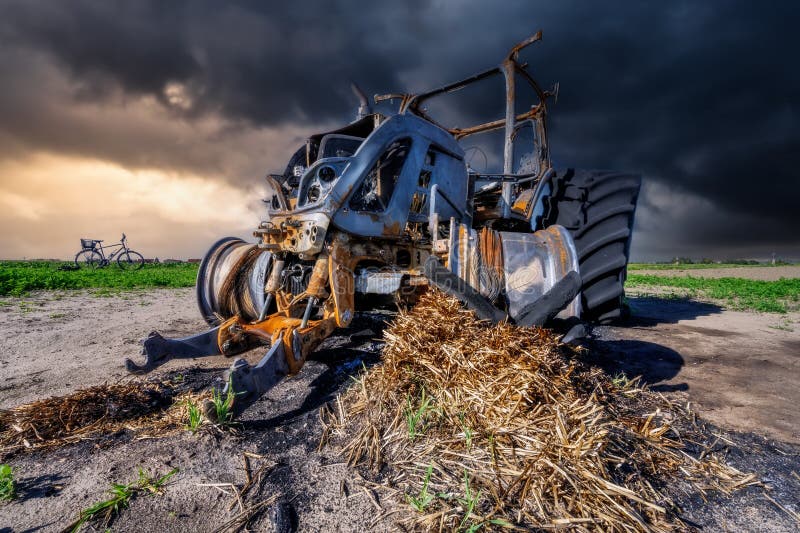 Fully Destroyed Burnt Down Tractor Stock Image - Image of weather ...