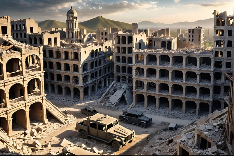 Fully Destroyed and Ruined Buildings in War Stock Illustration ...