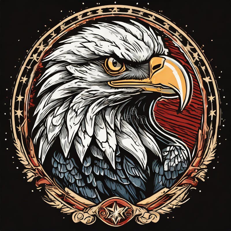 Fully Editable Vector Illustration of American Eagle Emblem on Black ...