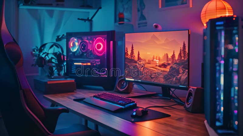 A Fully Equipped Computer Desk Featuring a Monitor and Keyboard, Ready ...