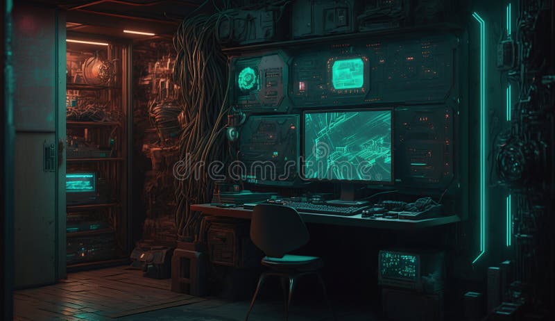 A Fully Equipped Hacker S Lair. Generative Ai Stock Illustration ...
