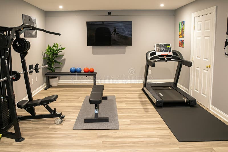 A Fully Equipped Home Gym Featuring Treadmills and Various Exercise ...