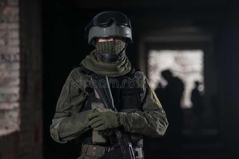 Fully Equipped Military Men with Automatic Weapons Stock Photo - Image ...