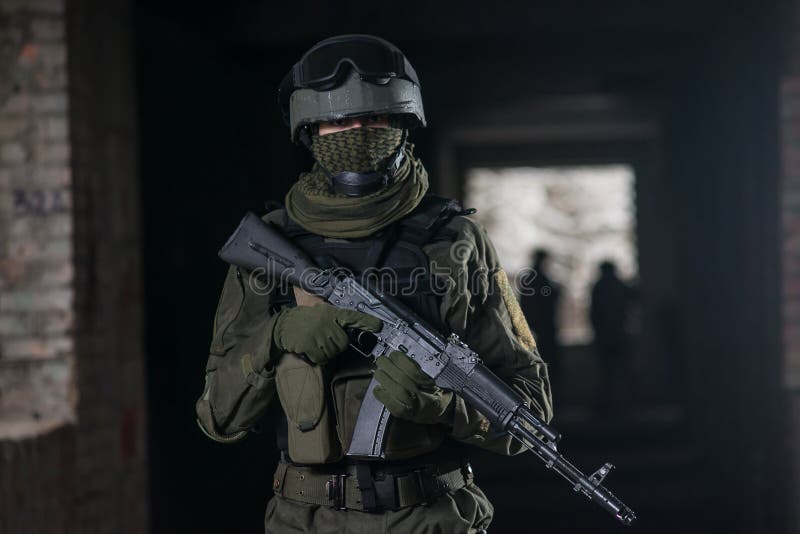 Fully Equipped Military Men with Automatic Weapons Stock Image - Image ...