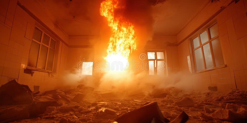 Fully Extinguished Building Fire with Smoke Still Rising, Creating ...