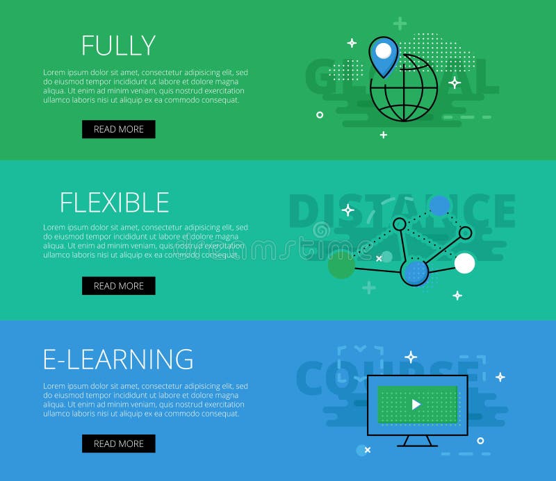 Remote Education Online. Vector Banners Template Set Stock Illustration ...