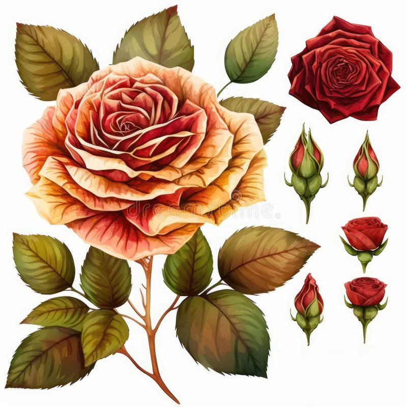 Fully Formed Red Rose Element Set for Scrapbooking and Invitations ...