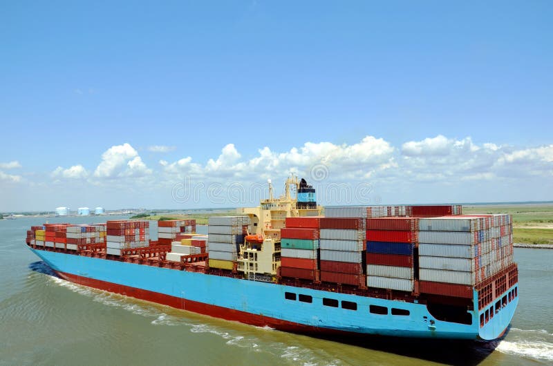 Cargo Container Ship Entering Port of Savannah, Georgia. Stock Photo ...