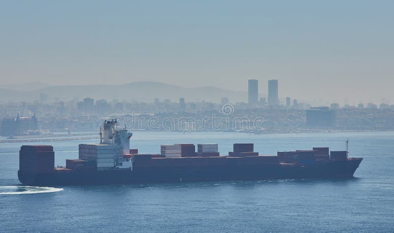 Fully Loaded Container Ship Moving through Bosprus Stock Photo - Image ...