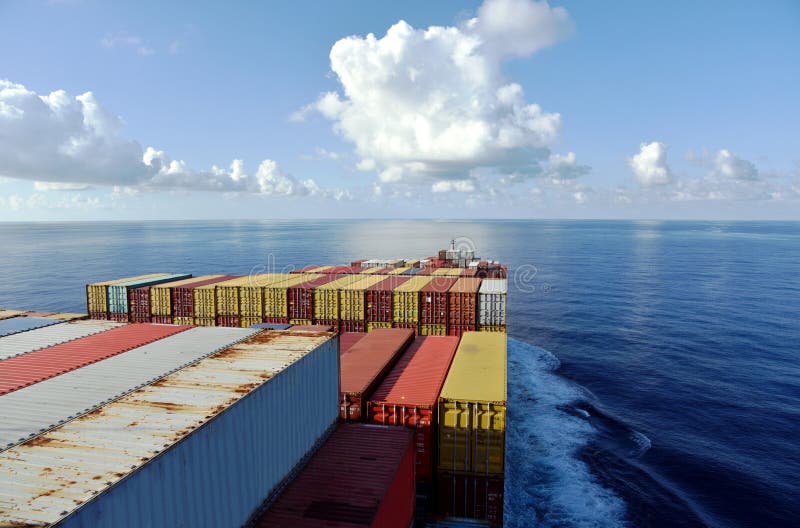 Stack of the Containers Loaded on the Aft of the Cargo Ship. Stock ...