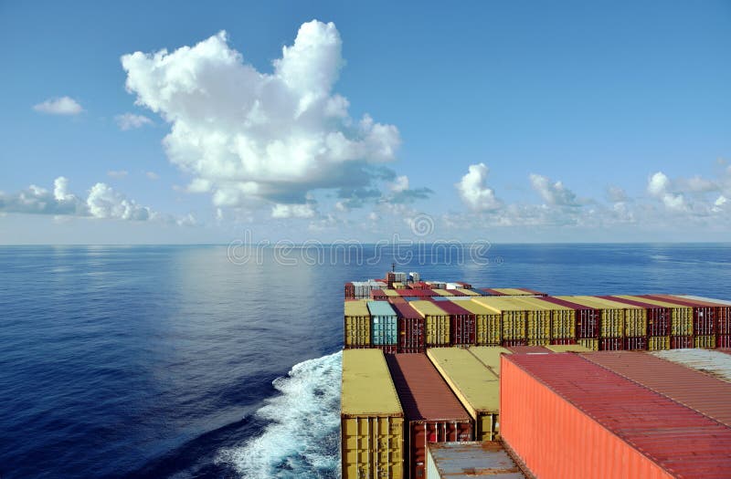 Stack of the Containers Loaded on Deck of the Cargo Ship. Stock Image ...