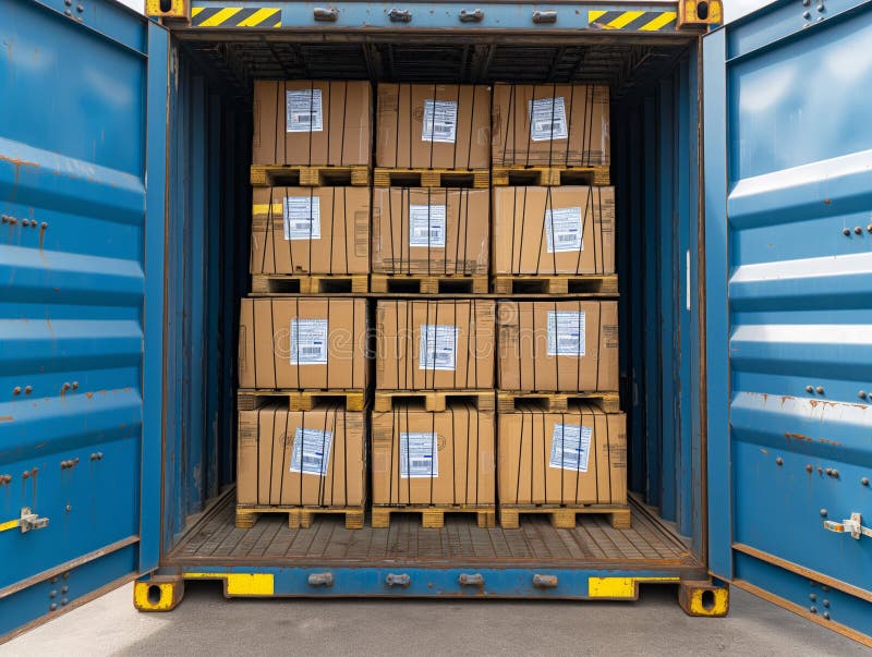 Fully Loaded Freight Container with Boxes Stock Photo - Image of trade ...