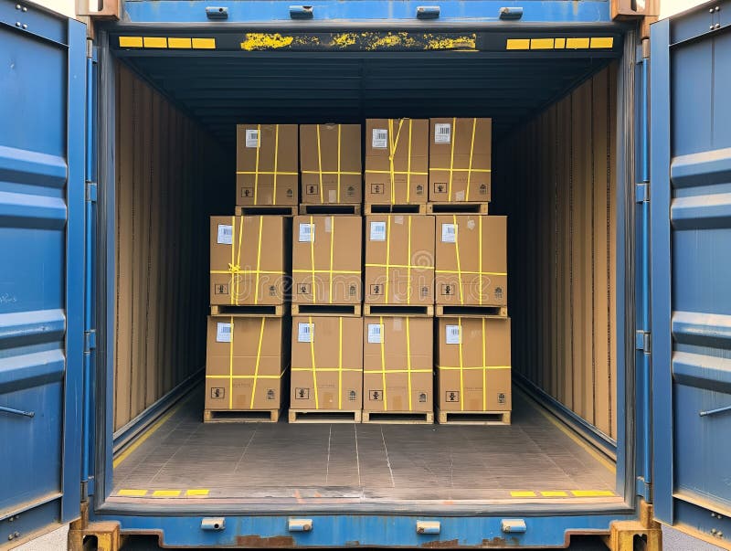 Fully Loaded Freight Container with Cardboard Boxes Stock Image - Image ...