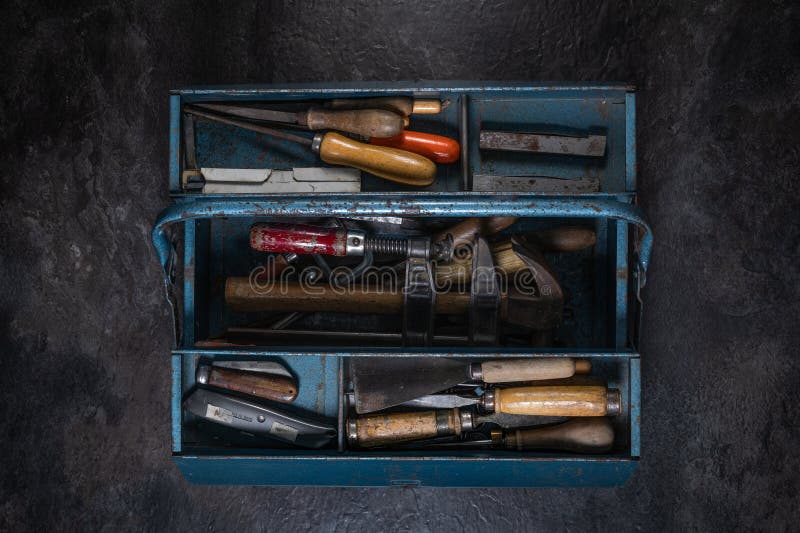 Fully Opened Cantilever Toolbox with Extended Trays and Various Old ...