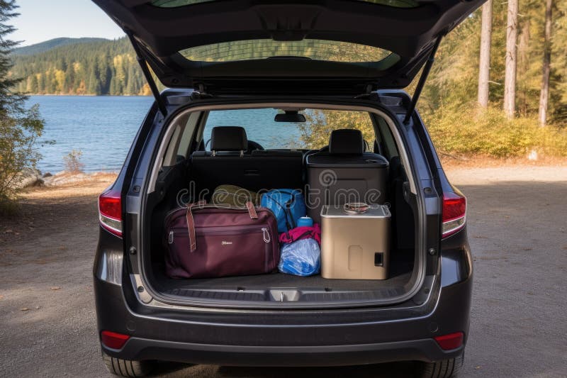 A Fully Packed Car Trunk Open, Ready for Travel Stock Photo - Image of ...