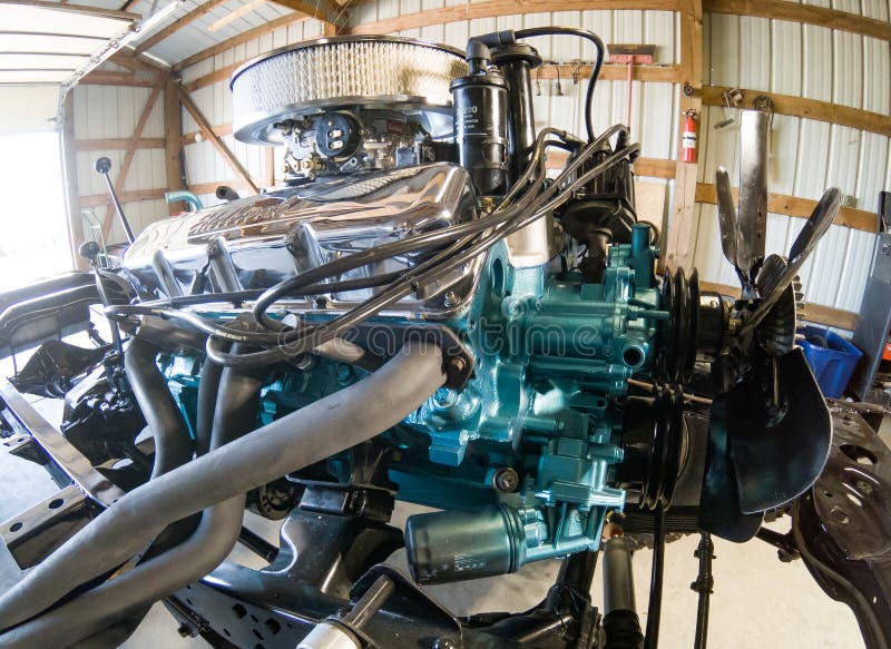 Fully Restored V8 Engine on Chassis Stock Photo - Image of covers ...