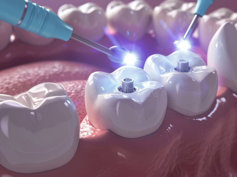 A Fully Restored Tooth with a Filling and Polymerization Lamp. a 3D ...