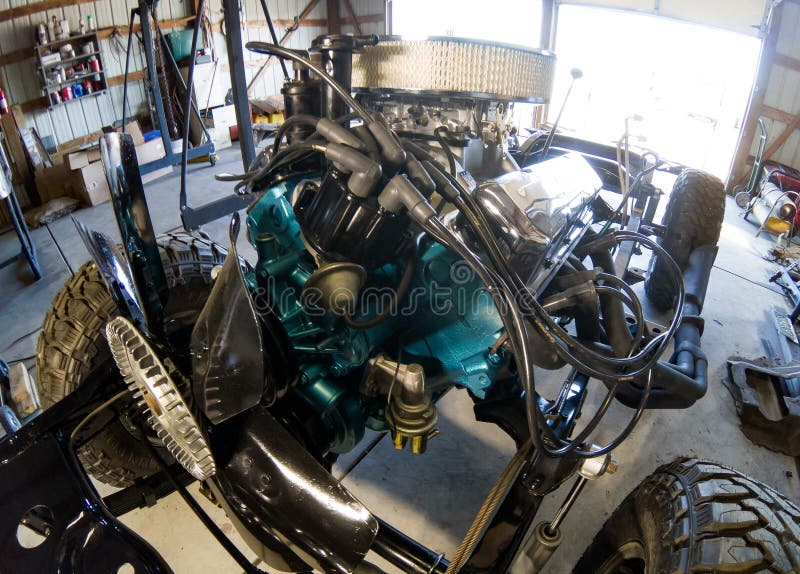 Fully Restored V8 Engine on Chassis Stock Photo - Image of pump ...