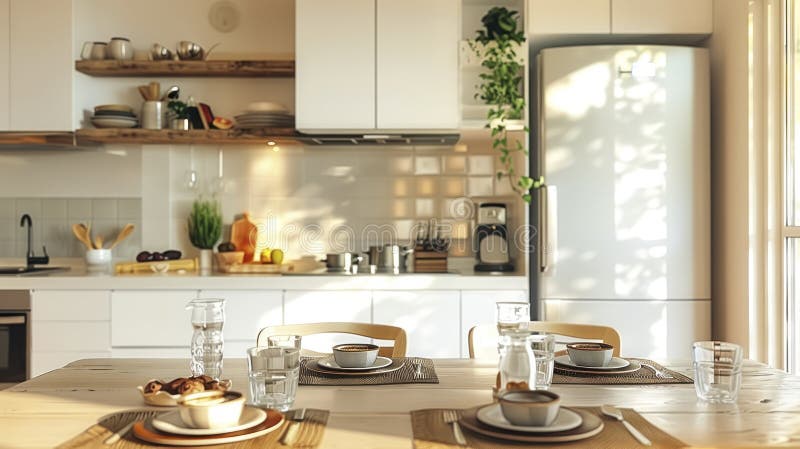 Fully Stacked Open Plan Kitchen Living Room, with Counter Tableware ...
