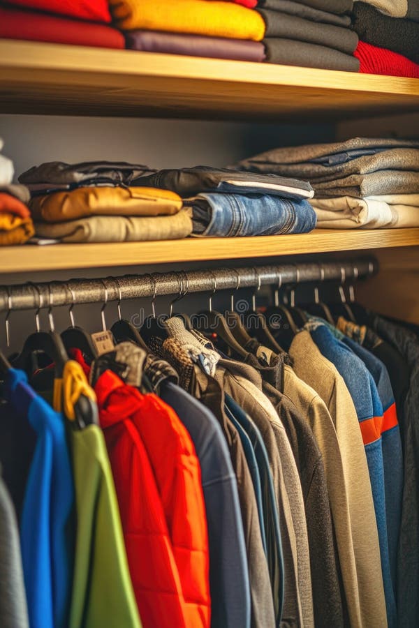 Closet with colored shirts stock photo. Image of generated - 376580834