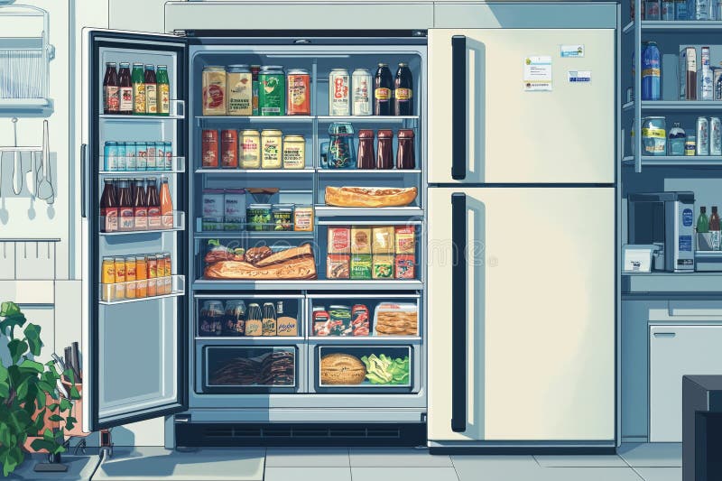 Fully Stocked Refrigerator in Modern Kitchen Stock Photo - Image of ...