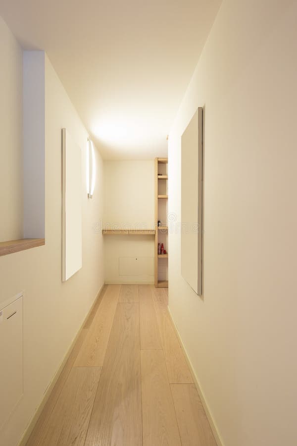 Fully White Corridor with Parquet in Modern Apartment Stock Image ...