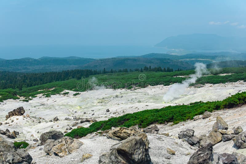 Fumarole Field on the Slope of Mendeleev Volcano on Kunashir Island ...