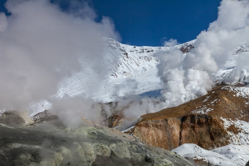 Fumaroles in the Crater Volcano Stock Image - Image of igneous, rock ...