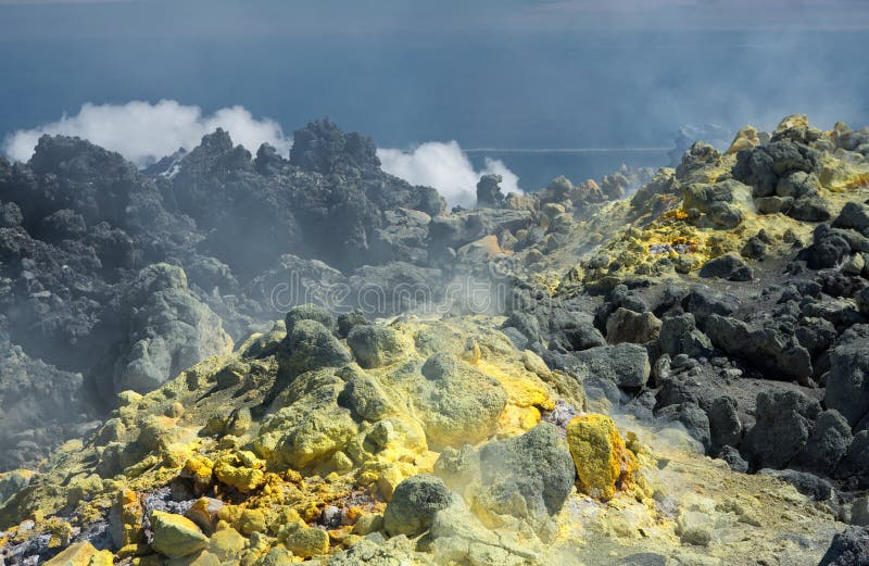 Fumarolic Field at the Mendeleev Volcano at Kunashir Island, Russia ...