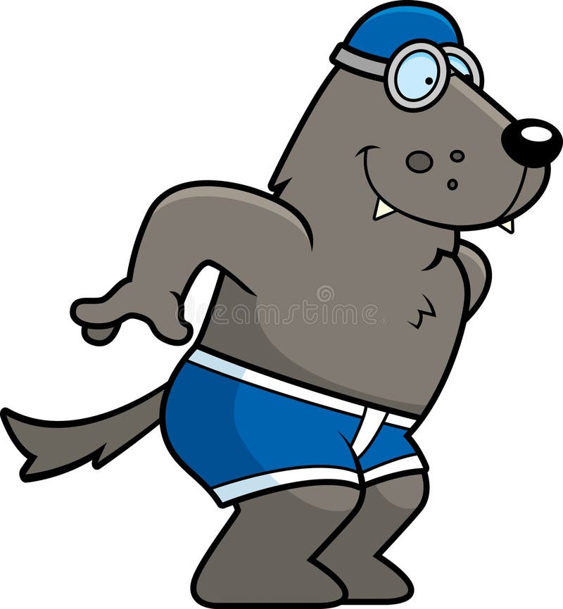 Lupo Dei Cartoni Animati Che Nuota Illustrazione Vettoriale ...