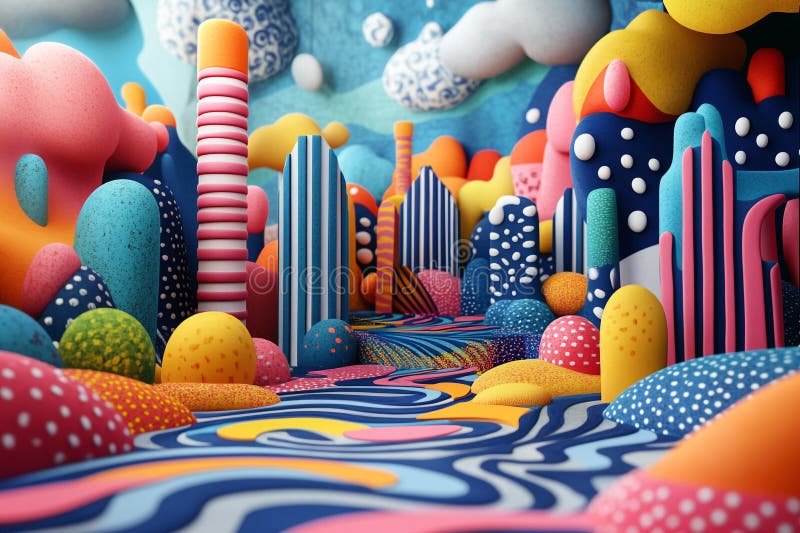 Fun, Abstract Scene with Playful, Whimsical Elements Stock Illustration ...