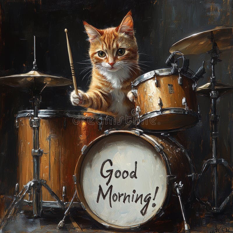 AI-generated Drumming Cat with Stock Photo - Image of artwork, good ...