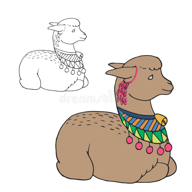 Fun Alpaka in Traditional Festive Decorations. Vector Set. Stock ...