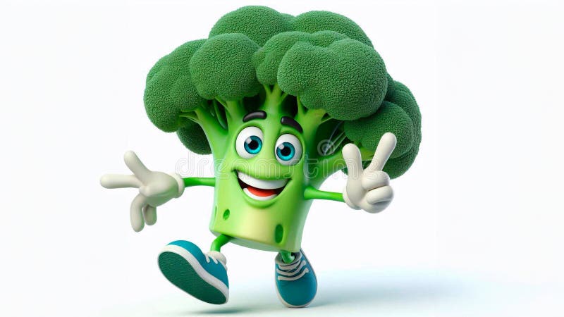 Fun Animated Cartoon Broccoli 3d Rendering. Generated AI Stock ...