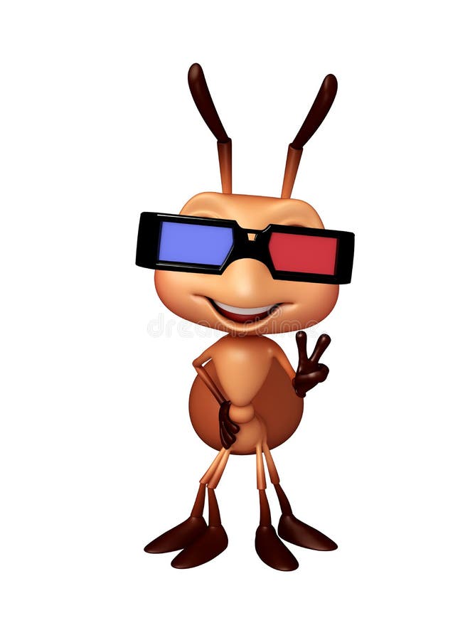 Fun Ant Cartoon Character with 3D Glasses Stock Illustration ...