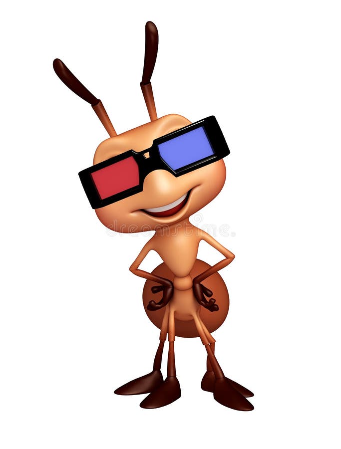 Fun Ant Cartoon Character with 3D Glasses Stock Illustration ...