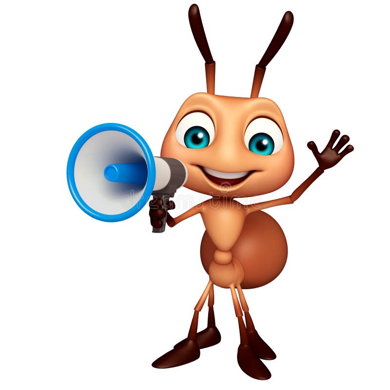 Fun Ant Cartoon Character with Loudspeaker Stock Illustration ...