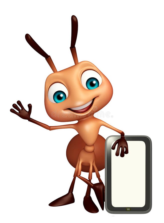 Fun Ant Cartoon Character with Mobile Stock Illustration - Illustration ...