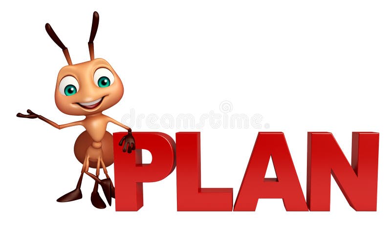 Fun Ant Cartoon Character with Plan Sign Stock Illustration ...