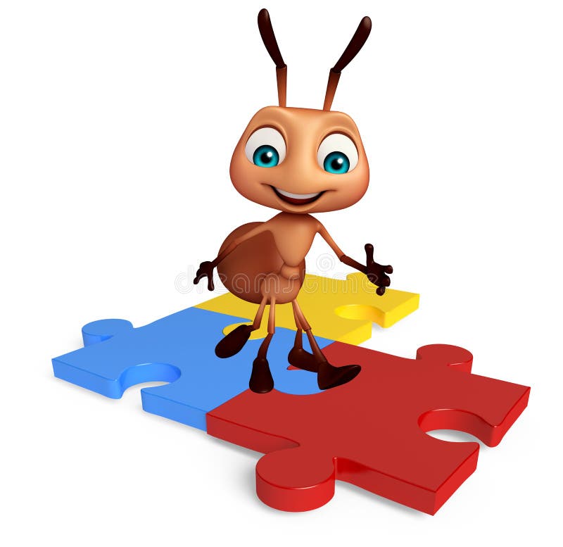 Fun Ant Cartoon Character with Puzzle Stock Illustration - Illustration ...