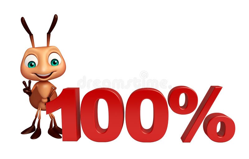 Fun Ant Cartoon Character with 100 Sign Stock Illustration ...