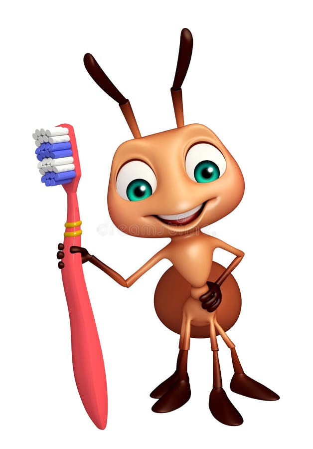 Fun Ant Cartoon Character with Tooth Brush Stock Illustration ...