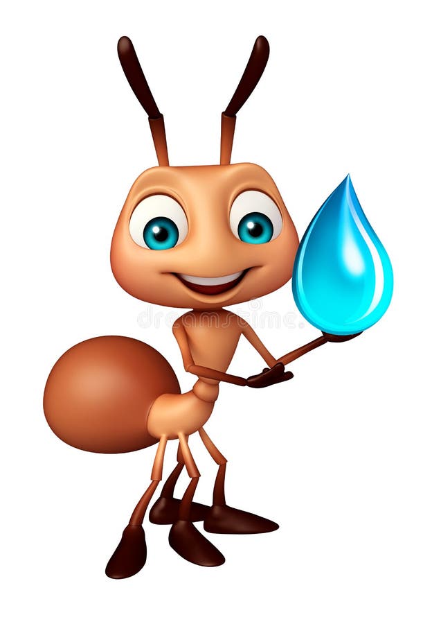 Fun Ant Cartoon Character with Water Drop Stock Illustration ...