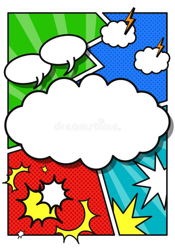 A Fun Background Frame with Cloud-shaped Speech Bubbles and Comic-style ...
