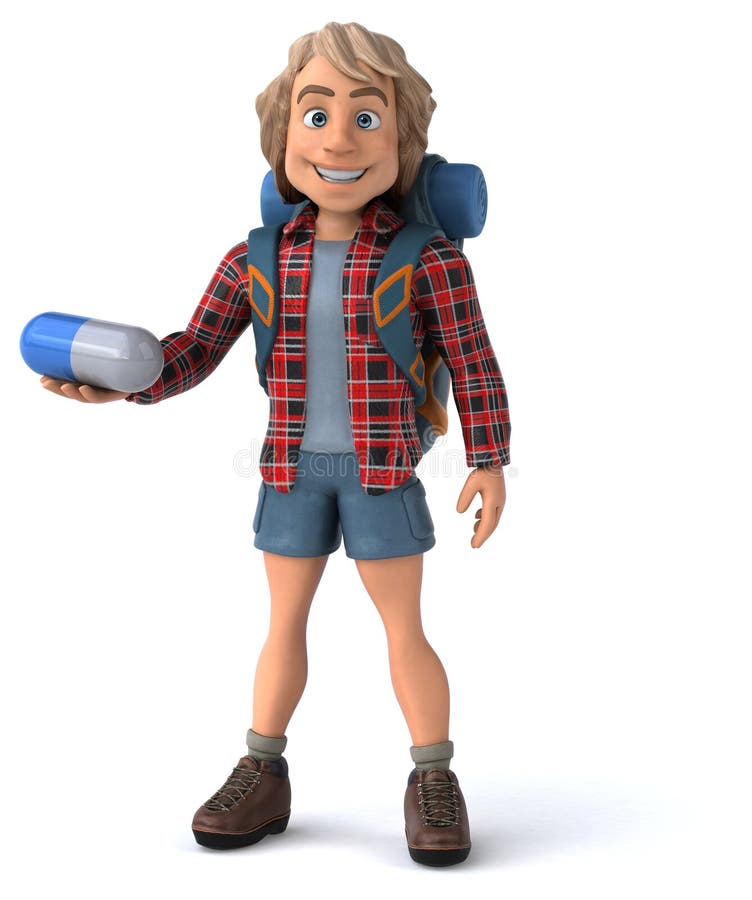 Fun backpacker cartoon guy stock illustration. Illustration of pill ...