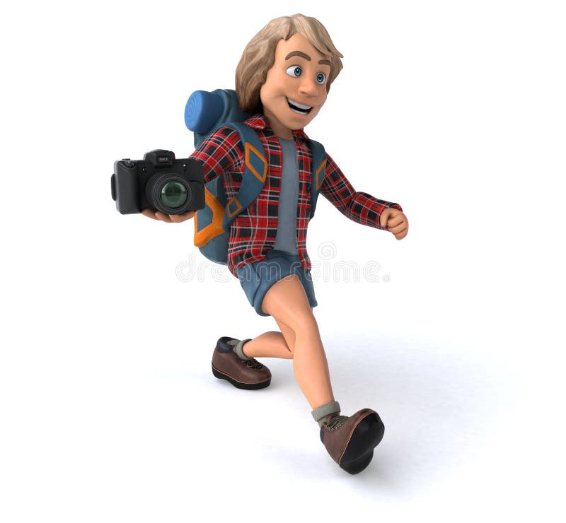 Fun backpacker cartoon guy stock illustration. Illustration of trek ...