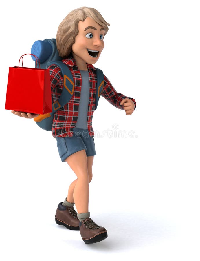 Fun backpacker cartoon guy stock illustration. Illustration of shopping ...