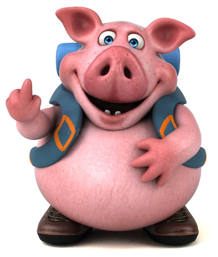 Fun Backpacker Pig Cartoon Character Stock Illustration - Illustration ...