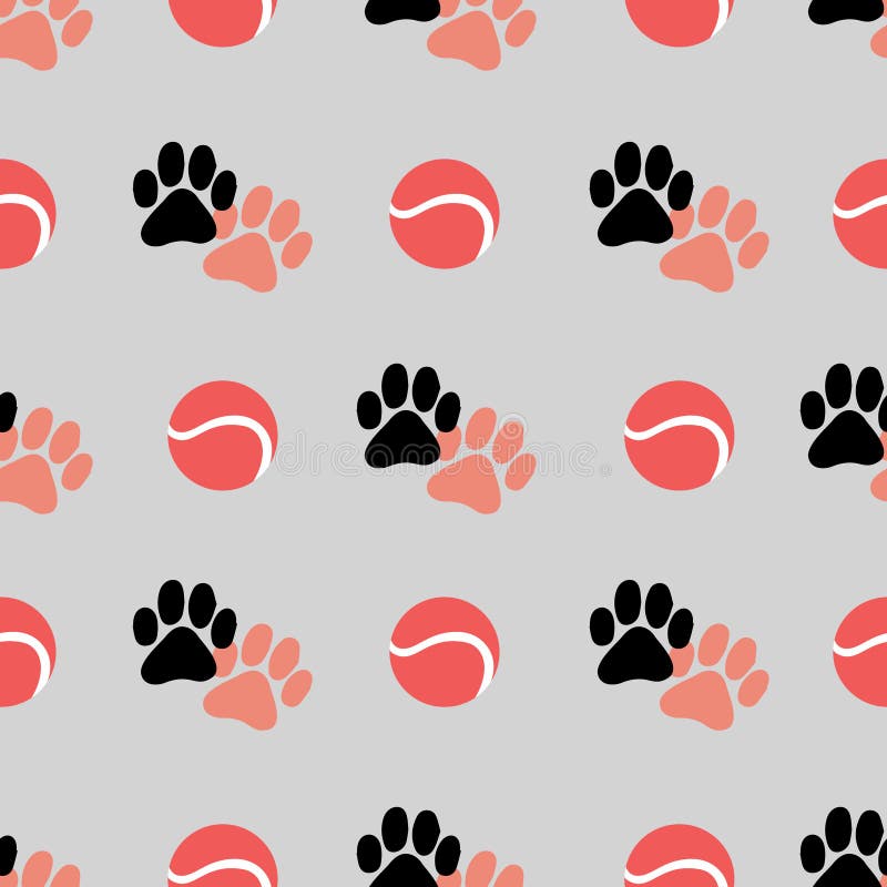 Fun Ball and Paw Prints Pet Pattern Stock Illustration - Illustration ...